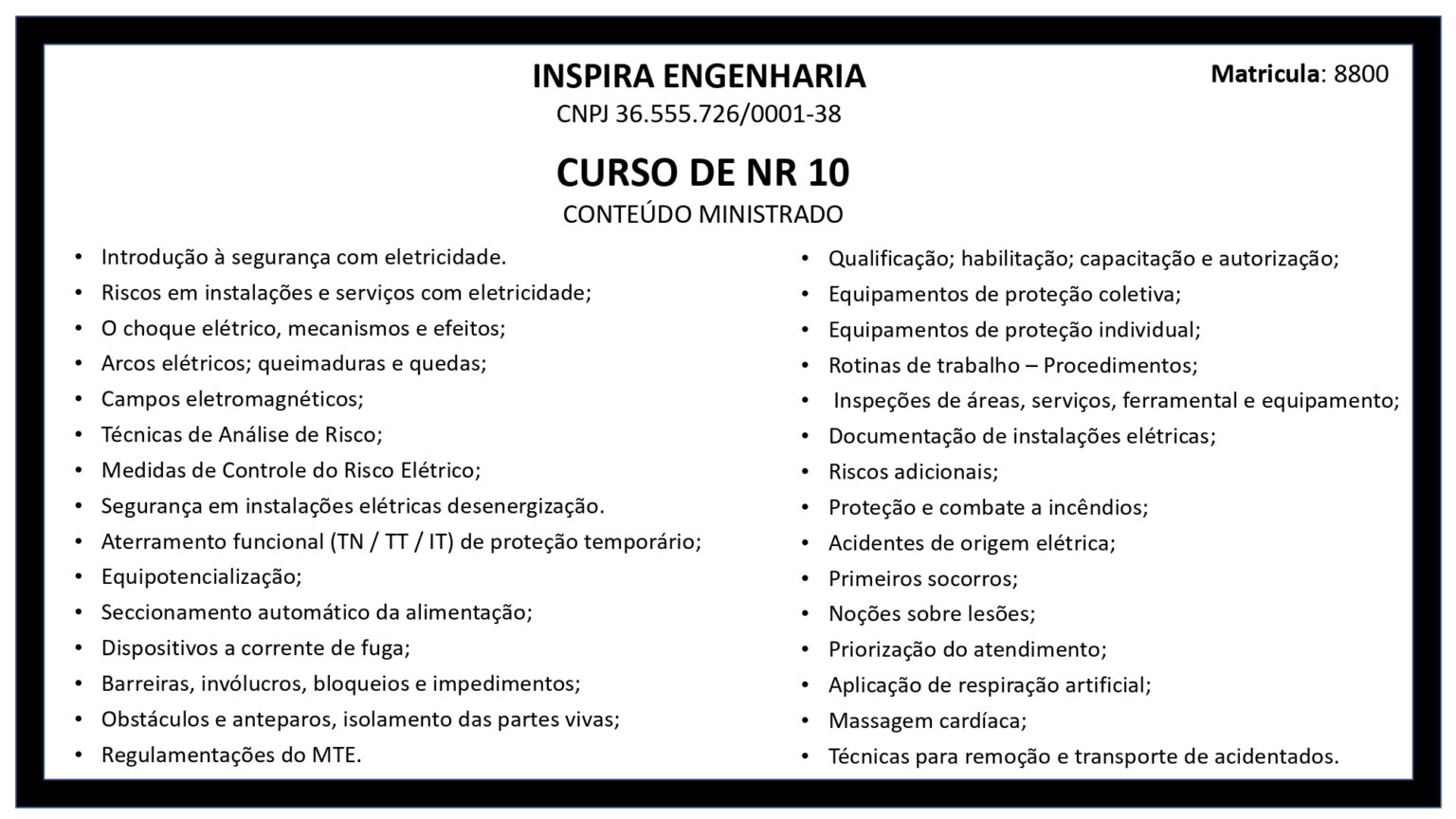 NR 10 Curso com Certificado – INSPIRA ENGENHERIA